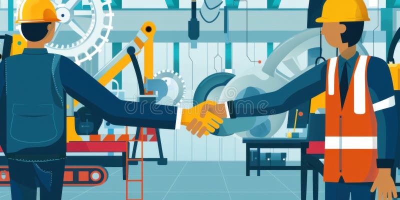 A Handshake between a Factory Worker and an Engineer, with Machinery ...