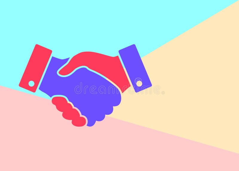 Handshake Flat Line Design Icon on Yellow, Blue and Pink Backgr Stock ...