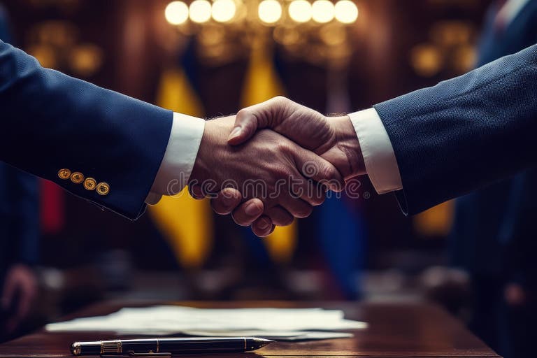 Handshake in a Formal Setting with Documents and Pen Visible. Stock ...