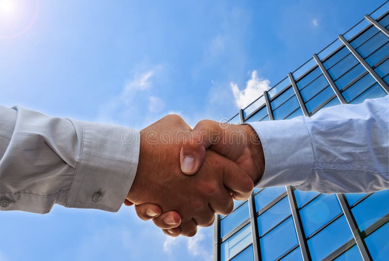 Handshake on Glass Building Stock Photo - Image of business, glass ...