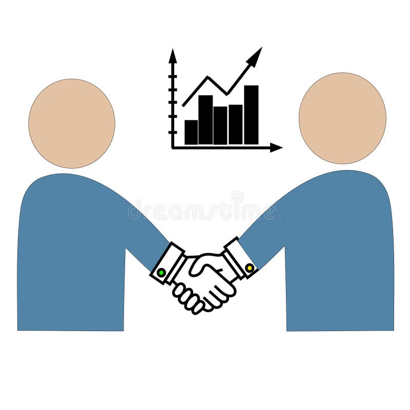 Handshake Growth Illustration. Blue Figures Detail. Black Chart Arrow ...