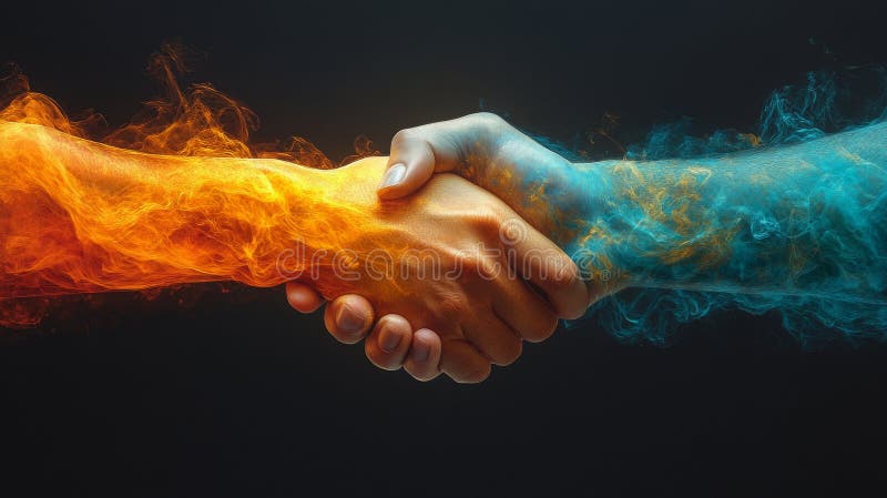 Fiery Handshake Symbolizing Agreement Partnership Flames Stock Photos ...