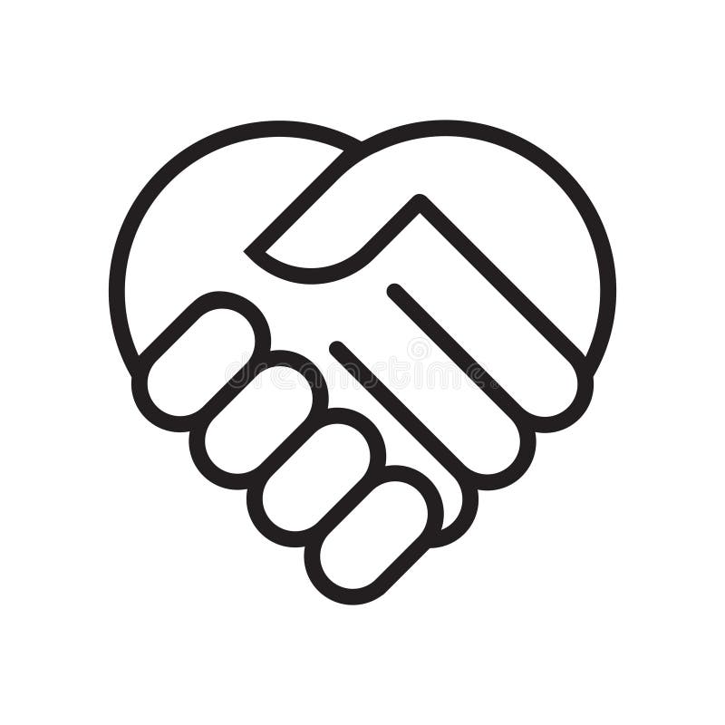 Handshake Heart Icon. Unity Symbol Vector. Black Outline Drawing. Love ...