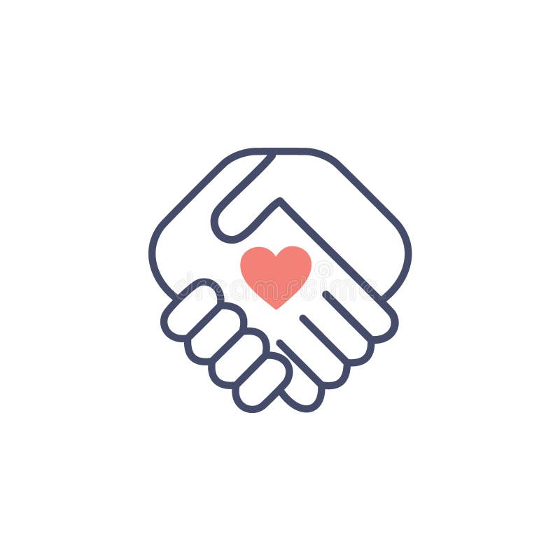Handshake with Heart Symbol. Two Hands Clasped Together, Symbolizing ...