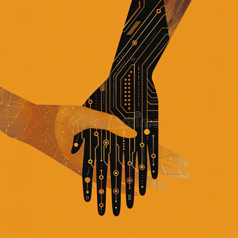 A Handshake between a Human Hand and an AI Hand - a Hands Holding Each ...