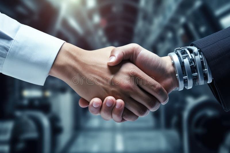 Handshake Human Hand and Robot Hand AI Generated Stock Illustration ...