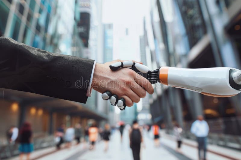 Handshake between Human and Robot, Futuristic Business Cooperate ...