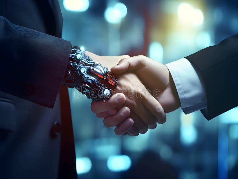 Handshake between Human and Robot in a Research Lab. Human and AI ...