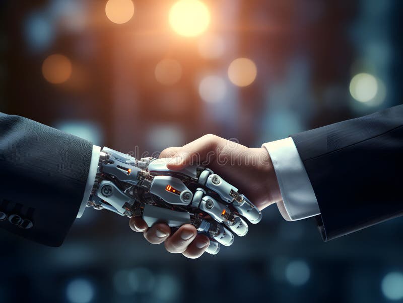 Handshake between Human and Robot in a Research Lab, Working Together ...