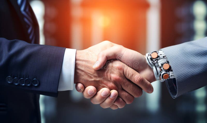 Handshake between Human and Robot in a Research Lab, Working Together ...