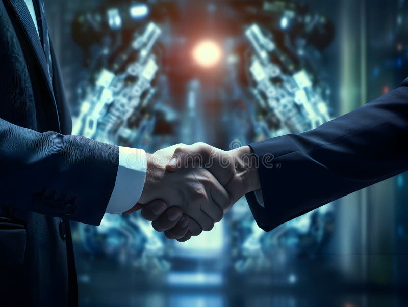 Handshake between Human and Robot in a Research Lab Working Together ...