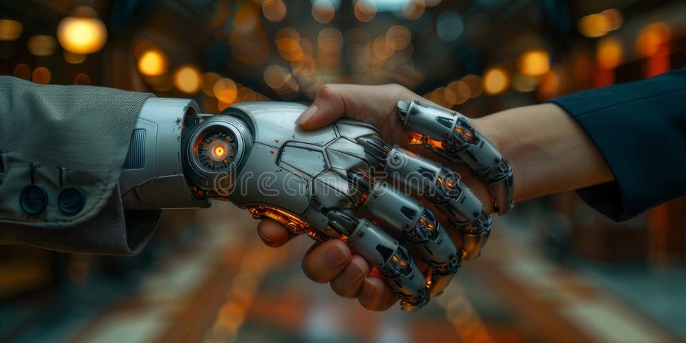 A Handshake between a Human and a Robotic Hand, Symbolizing ...