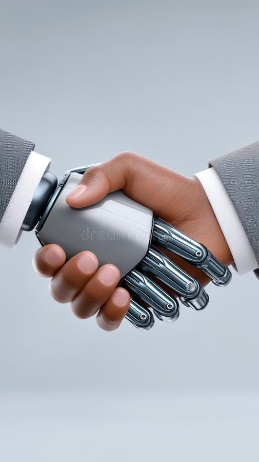 Handshake between Human and Robotic Hand Symbolizing Partnership Stock ...