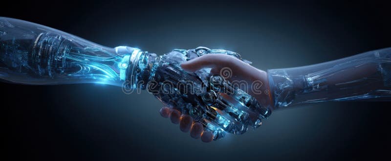 The Handshake between Human and Robotic Hands Symbolizing Future ...