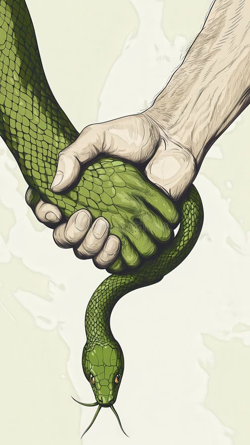 Handshake between Human and Snake Illustration, Symbolic Art Stock ...