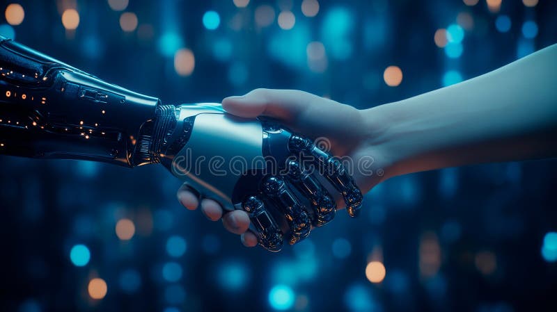 The Handshake between Humans and Robots Symbolizes Collaboration and ...