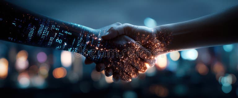The Handshake between Humans and Technology Symbolizing a Digital ...