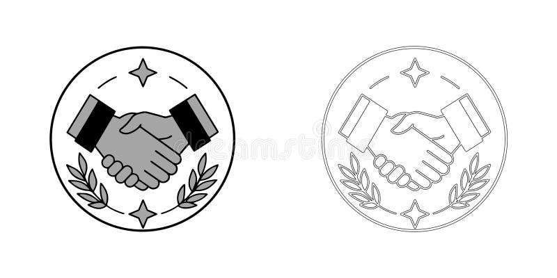 Handshake Icon Silhouette and Lineart Vector Illustration on White ...