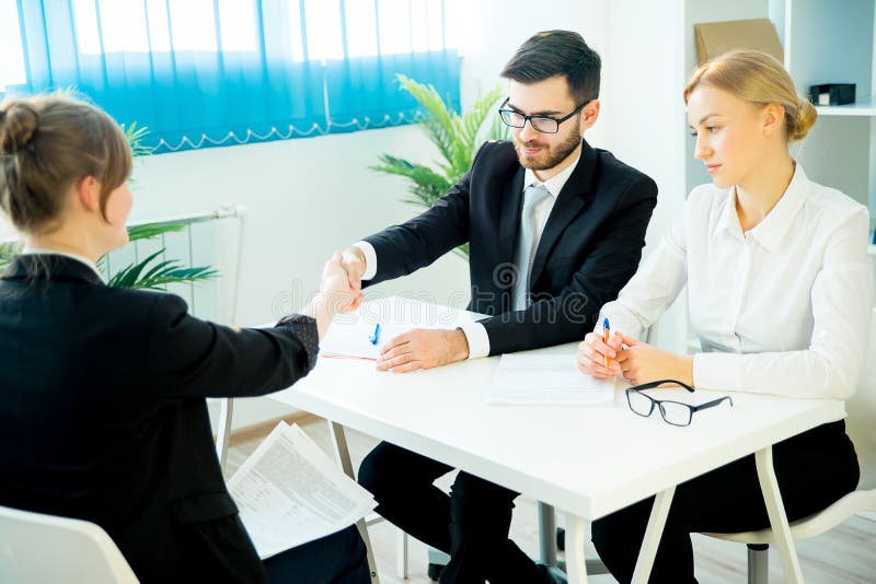 Handshake on job interview stock photo. Image of handshake - 89379830
