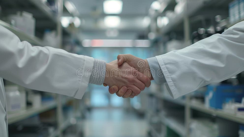 The Handshake in Laboratory.AI Generated Image Stock Photo - Image of ...