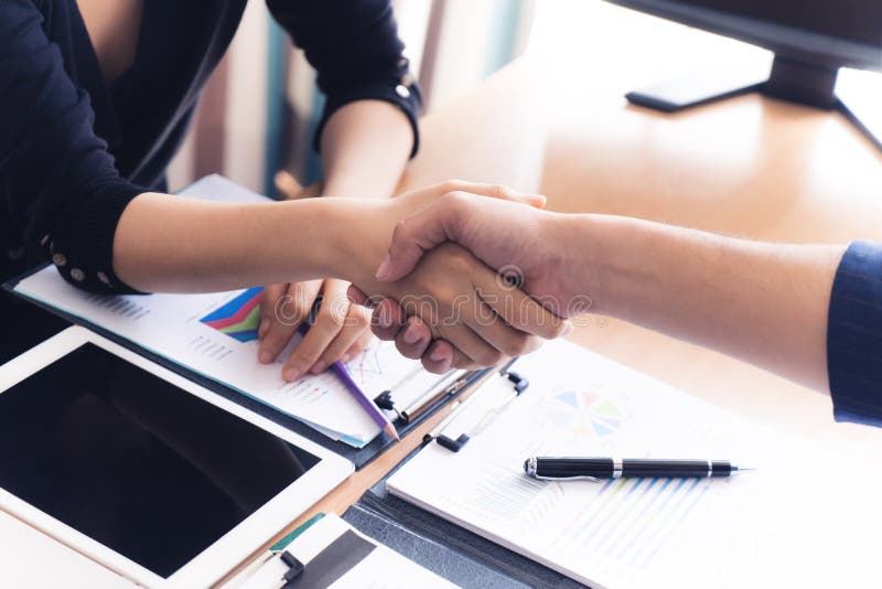 Handshake between Male and Female Business Man Stock Photo - Image of ...