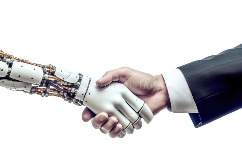 Handshake of a Man with an Android, Robotic Artificial Intelligence of ...