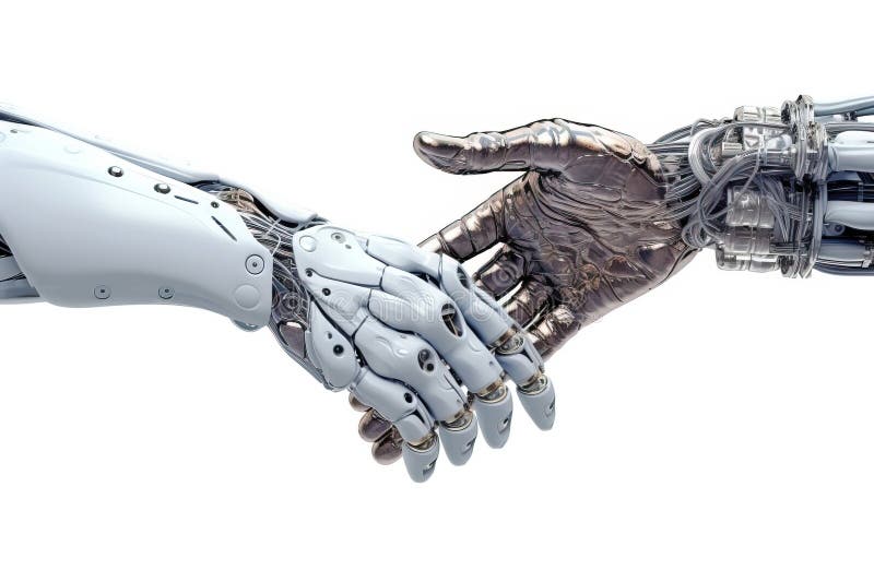 Handshake of a Man with an Android, Robotic Artificial Intelligence of ...