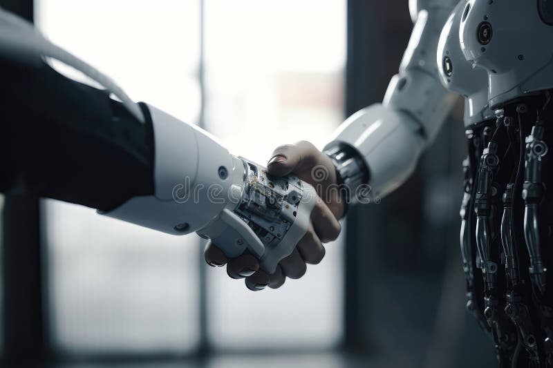 Handshake of Man and Robot Closeup. Generative AI Stock Illustration ...