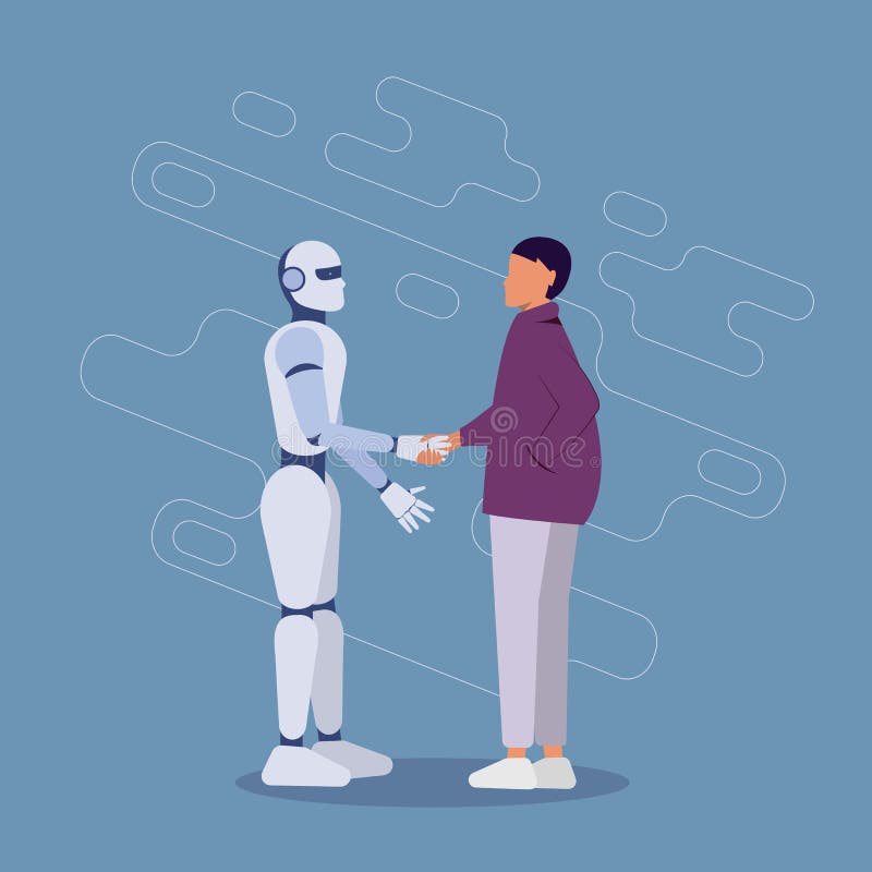 Handshake between Man and Robot Stock Illustration - Illustration of ...