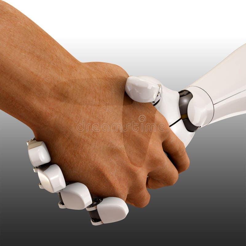 Handshake between Man and Robot Stock Illustration - Illustration of ...