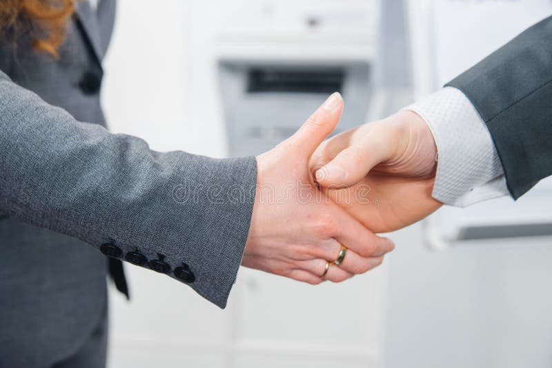 Handshake of Man and Woman in Suit Stock Photo - Image of shake ...