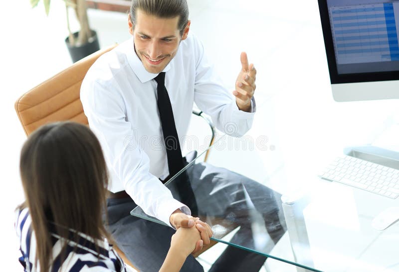 Handshake of a Manager and a Customer Stock Photo - Image of monitor ...