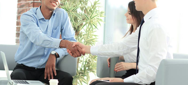 Handshake Manager and Customer in a Modern Office Stock Photo - Image ...