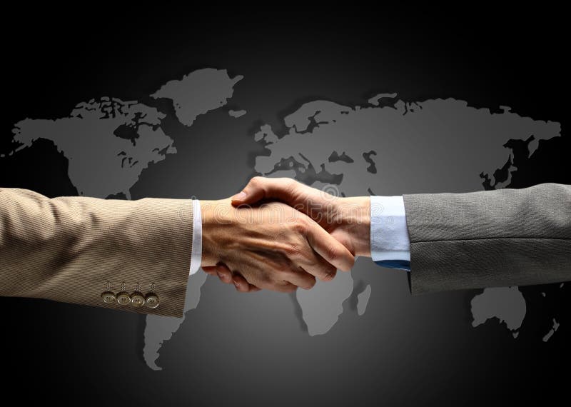 Handshake with Map of the World Stock Image - Image of people ...