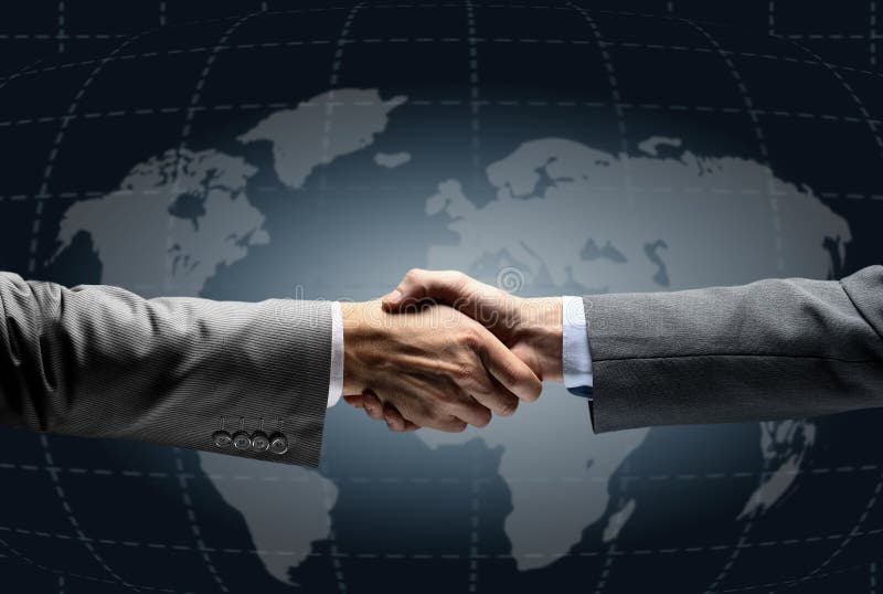 Handshake with Map of the World Stock Image - Image of deal, peace ...