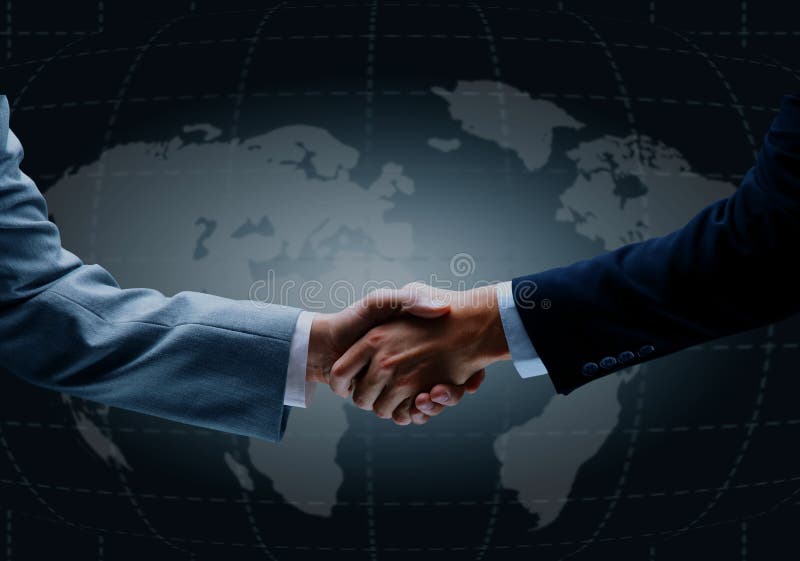 Handshake with Map of the World Stock Image - Image of people ...