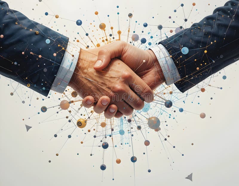 Handshake Meeting with Connected Network Visuals Stock Image - Image of ...