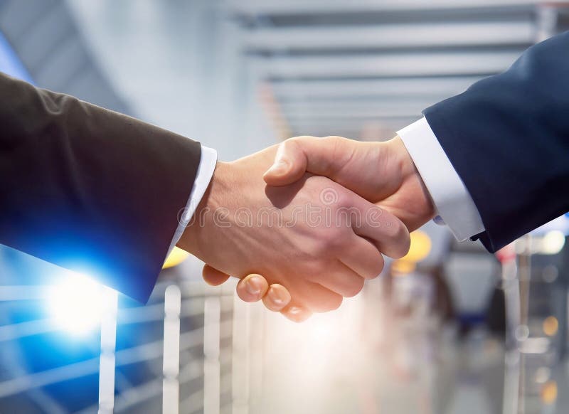Handshake in a Modern Airport As a Sign of Cooperation Close-up Stock ...