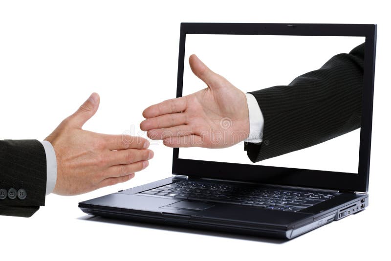 Handshake through computer stock photo. Image of hand - 4542818
