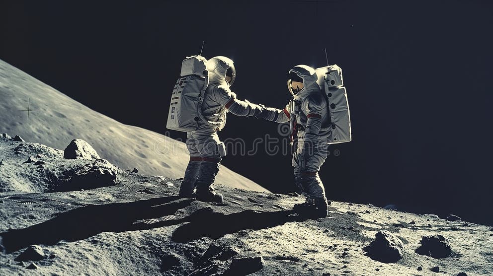 Handshake on Moon: Astronauts Exemplify Unity in Space Exploration ...