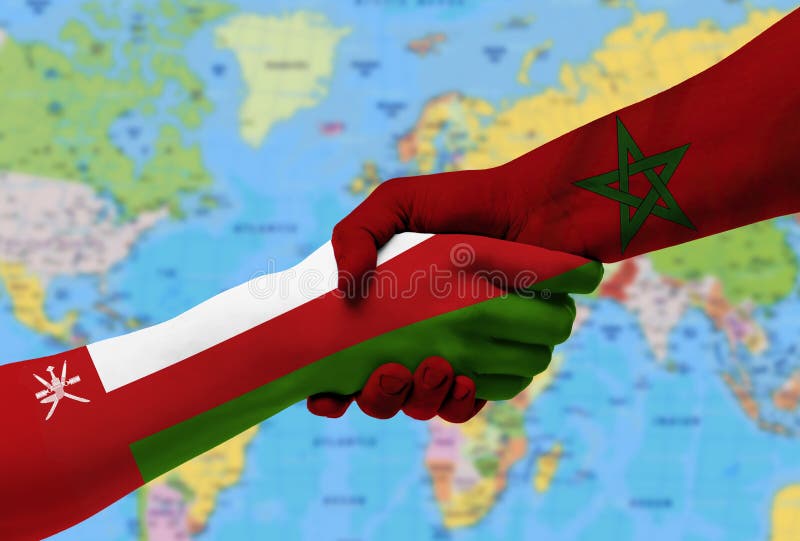 Handshake between Morocco and Oman Flags Stock Image - Image of flags ...