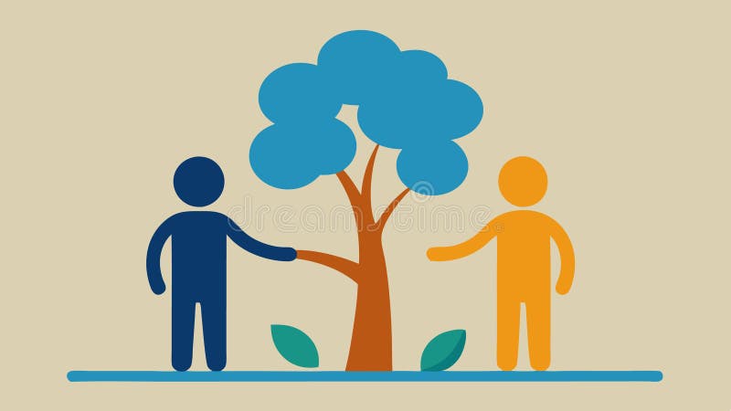 Handshake in Nature Two Abstract Figures Shaking Hands Under a Tree ...