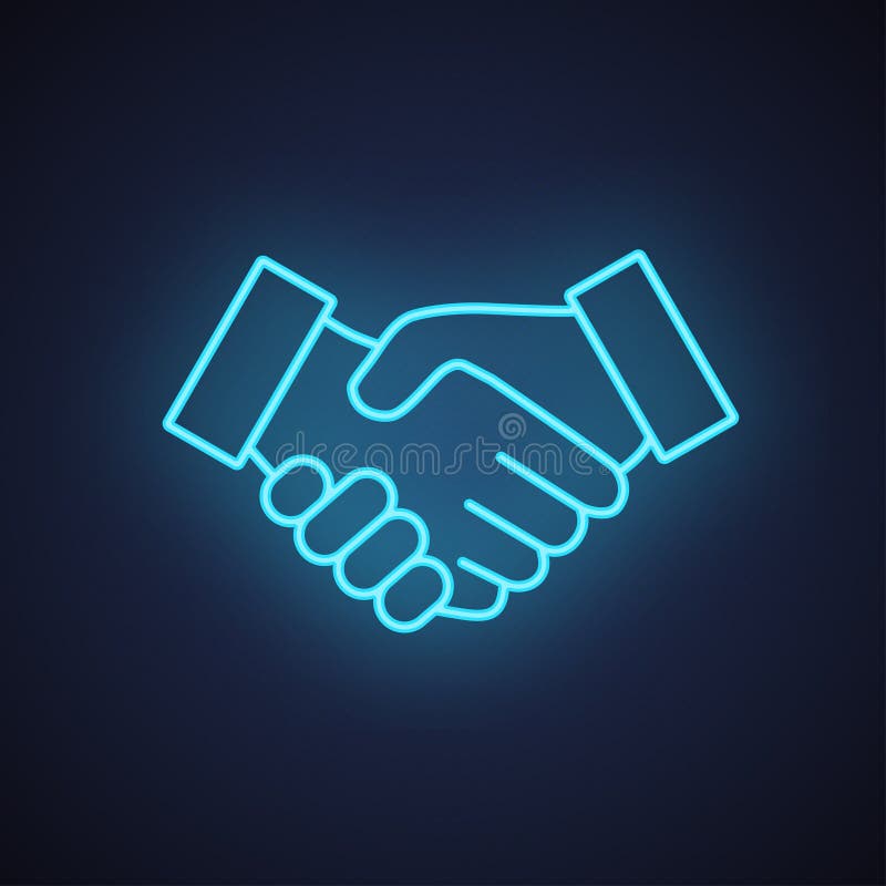 Handshake Neon Blue Line Icon. Glowing Sign Logo Stock Vector ...