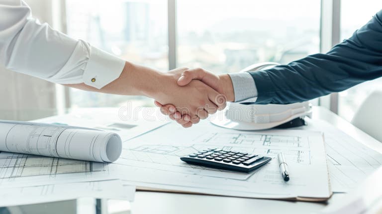 The Handshake Over Blueprints. AI Generated Stock Illustration ...