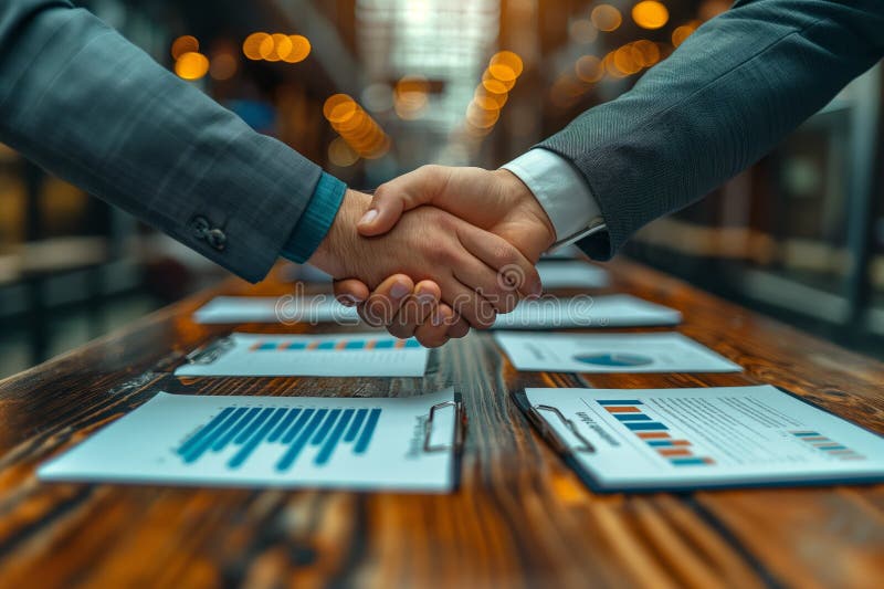 Handshake Over Business Meeting Documents Stock Image - Image of ...