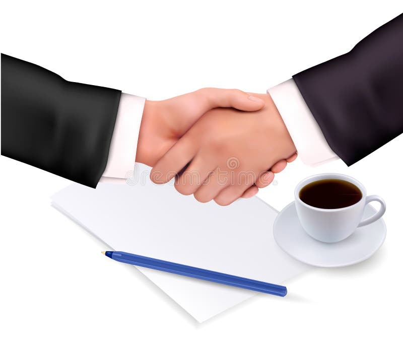 Handshake Over Paper and Pen. Stock Vector - Illustration of close ...