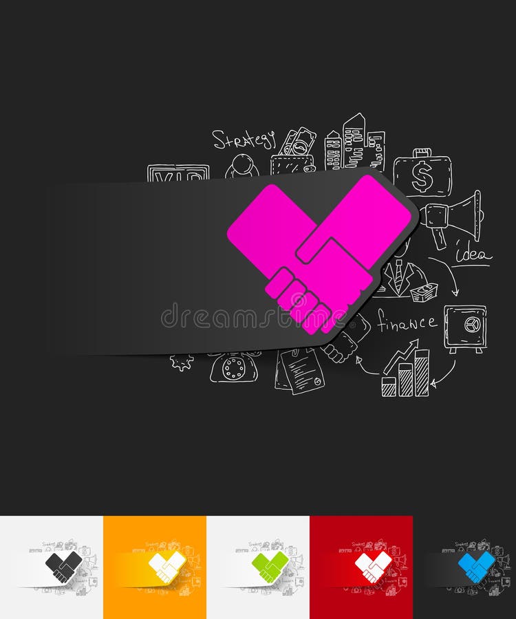 Handshake Paper Sticker with Hand Drawn Elements Stock Vector ...