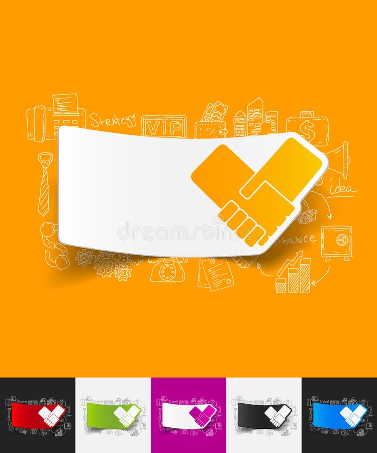 Handshake Paper Sticker with Hand Drawn Elements Stock Vector ...