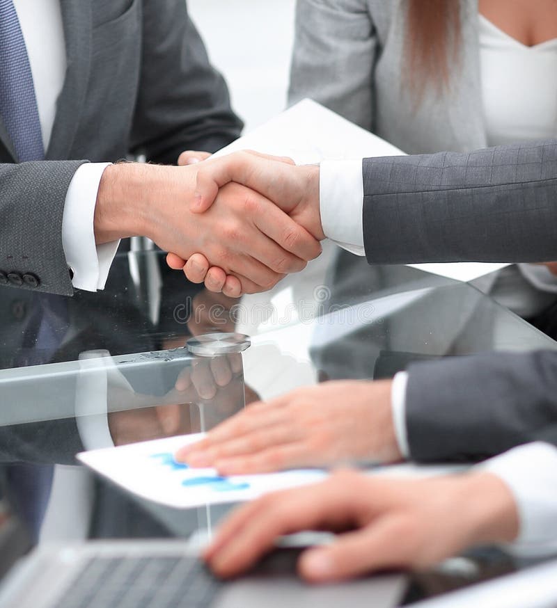 Handshake Partners at the Desk Stock Image - Image of adult, leader ...