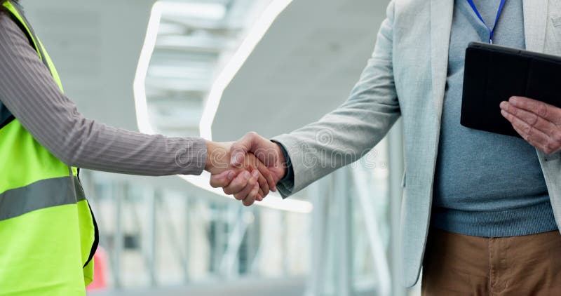 Architect, Handshake and Success in Planning Building with Blueprint ...